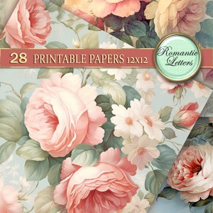 Shabby Chic Digital Scrapbooking Paper Pack Pink Floral Digital ...