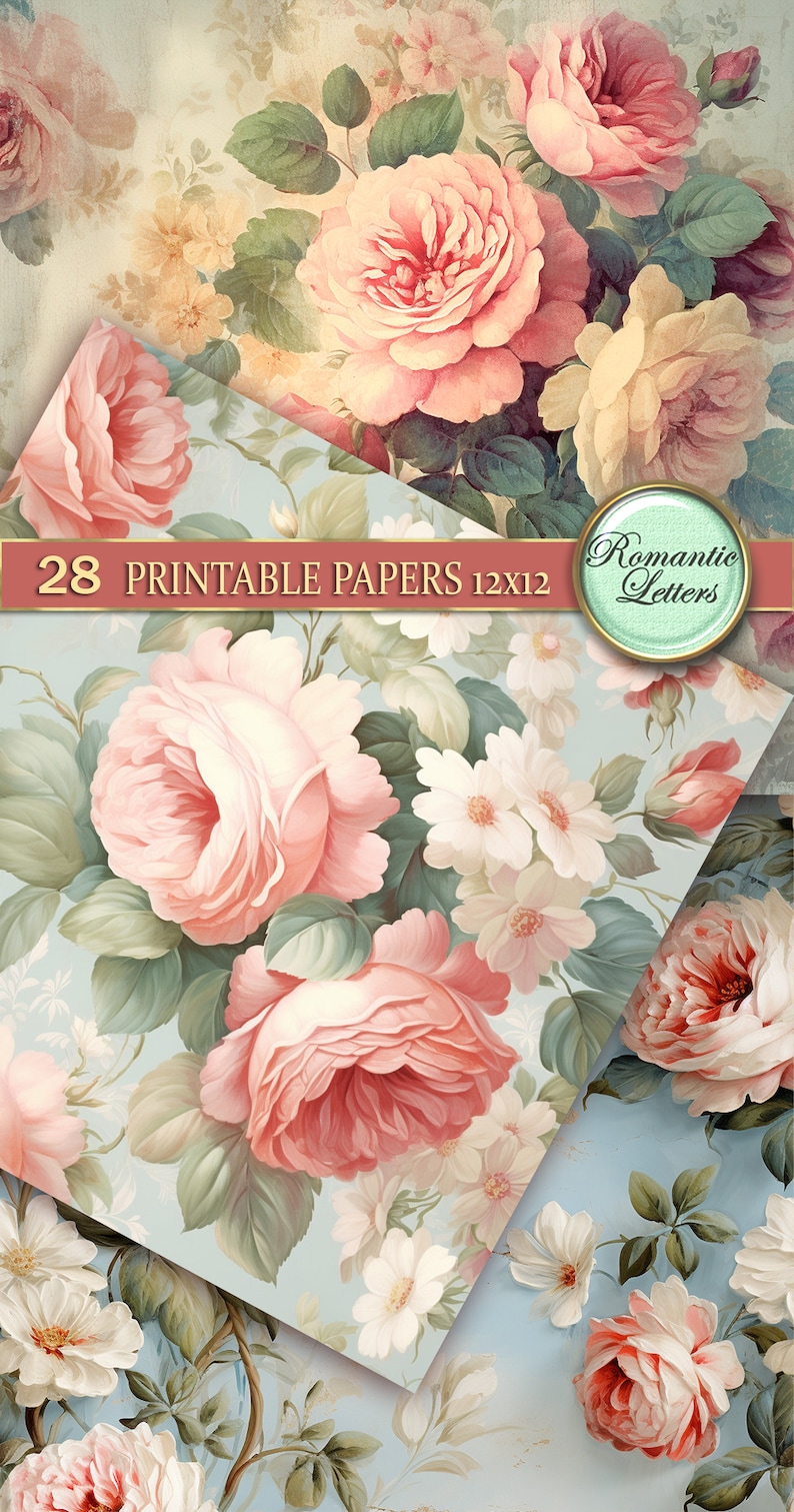 Shabby Chic Digital Scrapbooking Paper Pack Pink Floral Digital ...