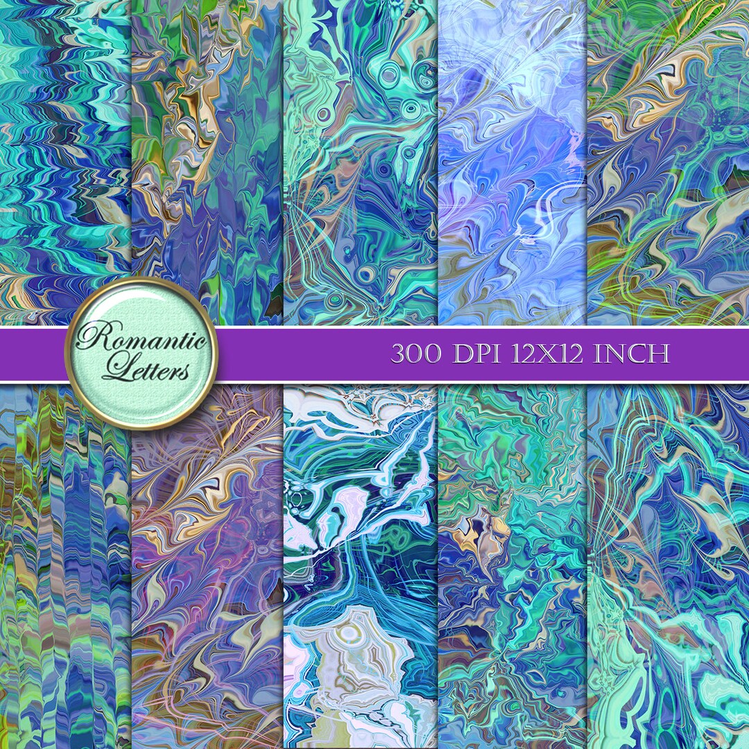 Digital Paper Pack Marbled Blue Paper Pack Digital Art Marbled Paper ...