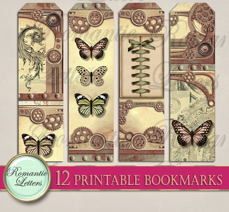 Printable Steampunk Bookmarks Set Digital Printable Gift Tags - Etsy