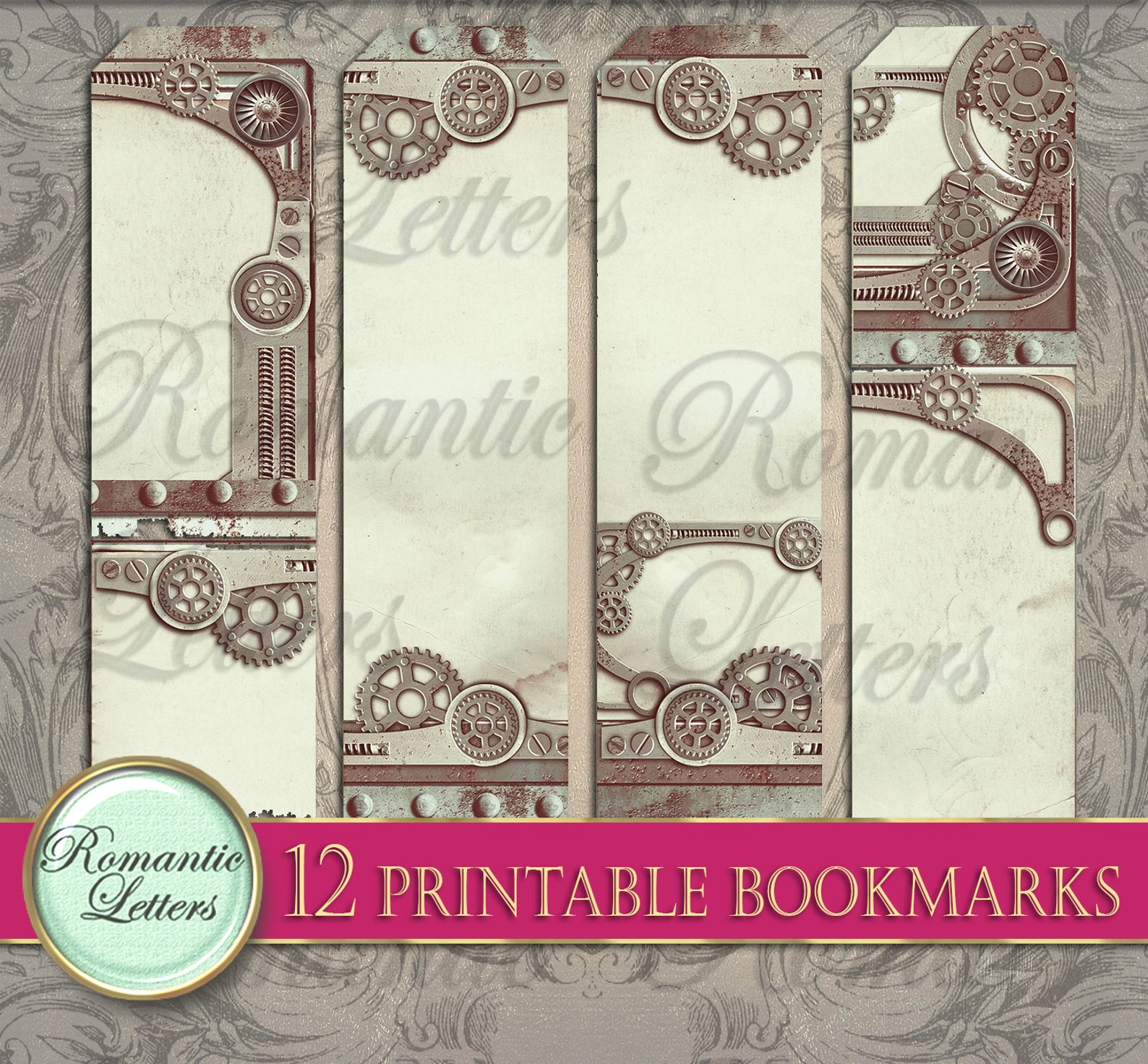 Printable Steampunk Bookmarks Set Printable Gift Tags Printable Hang ...