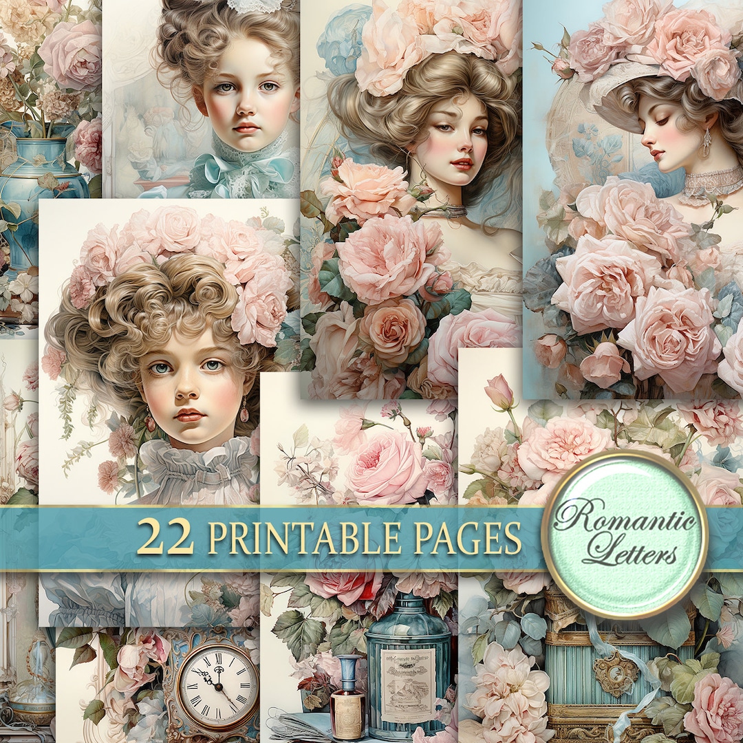 Floral Digital Printable Scrapbook Paper Pack Junk Journal Pages Shabby ...