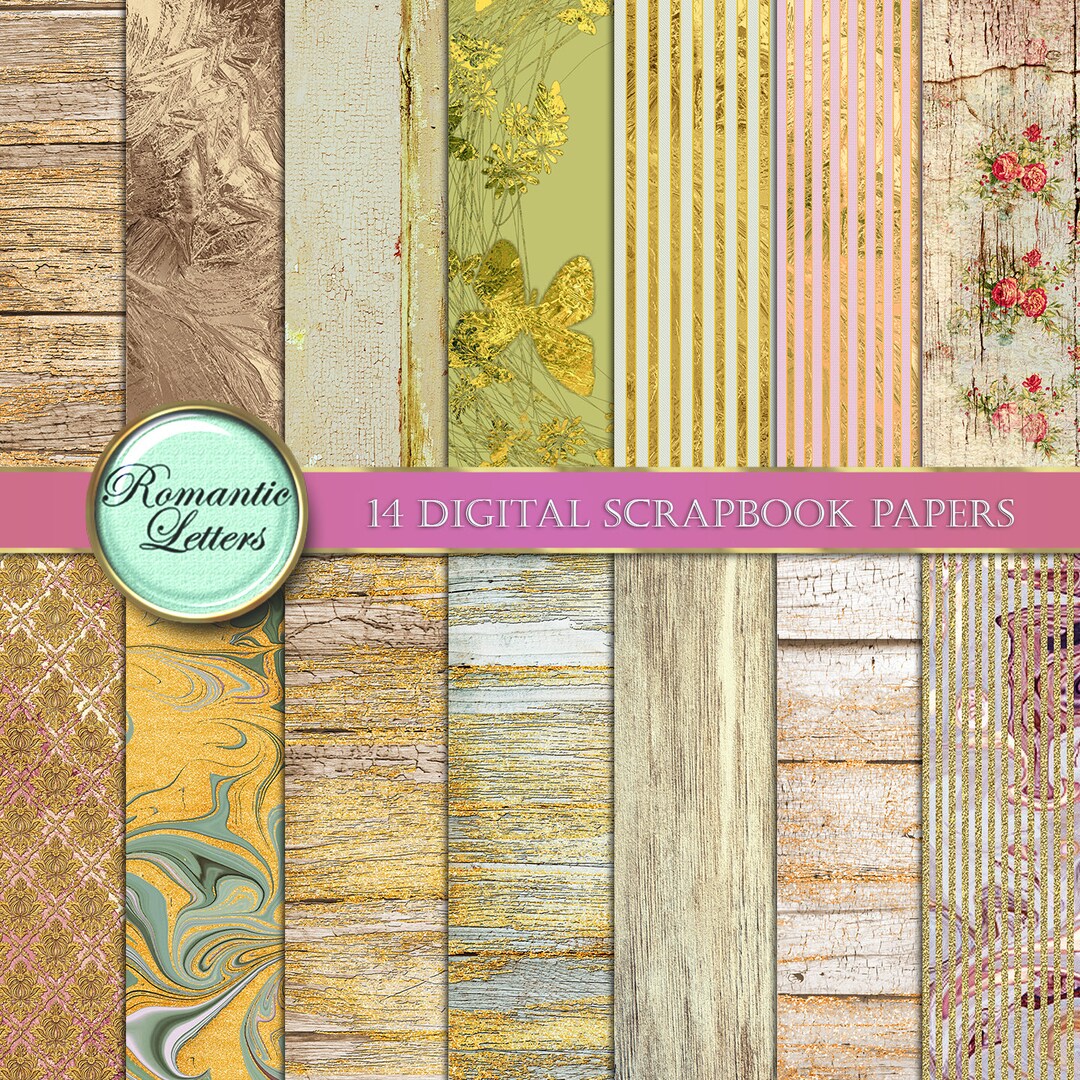 Digital Paper Wood Digital Scrapbook Paper Gold Glitter Digital ...