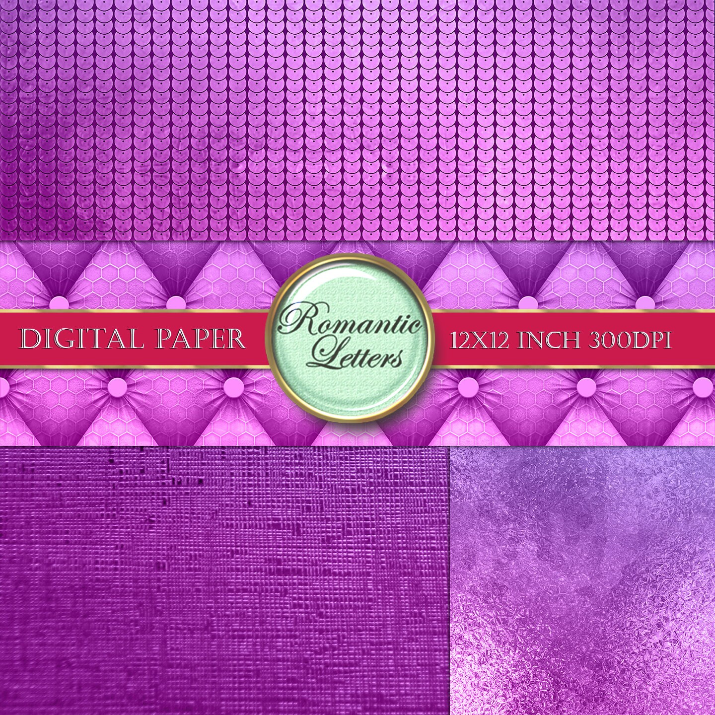 Purple Digital Paper Scrapbook Paper Sequin Background Paper Gold Foil ...