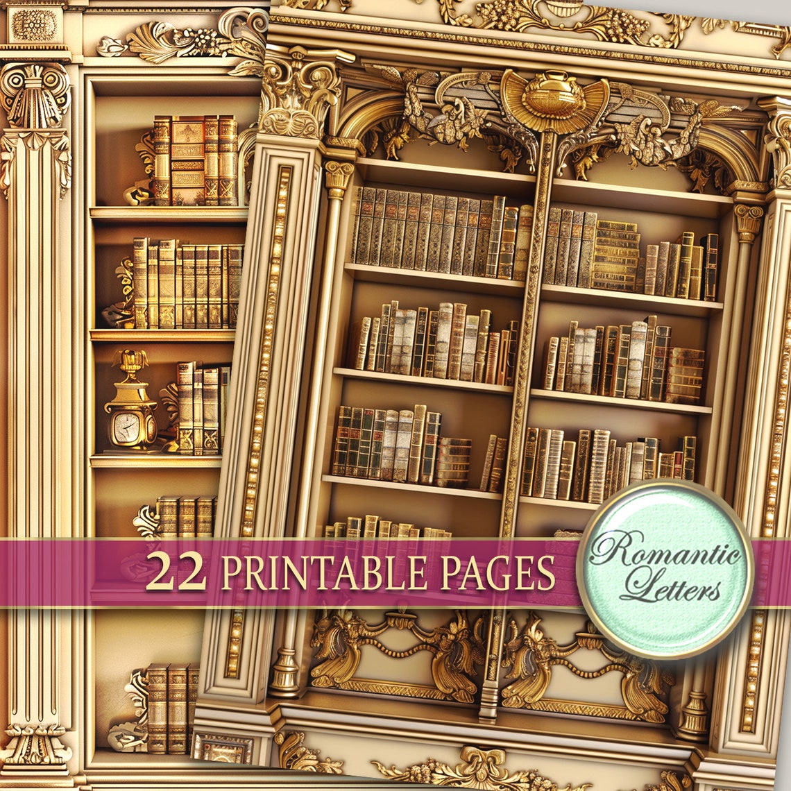 Library Bookshelves Bookcase Digital Scrapbook Paper Pack Printable ...
