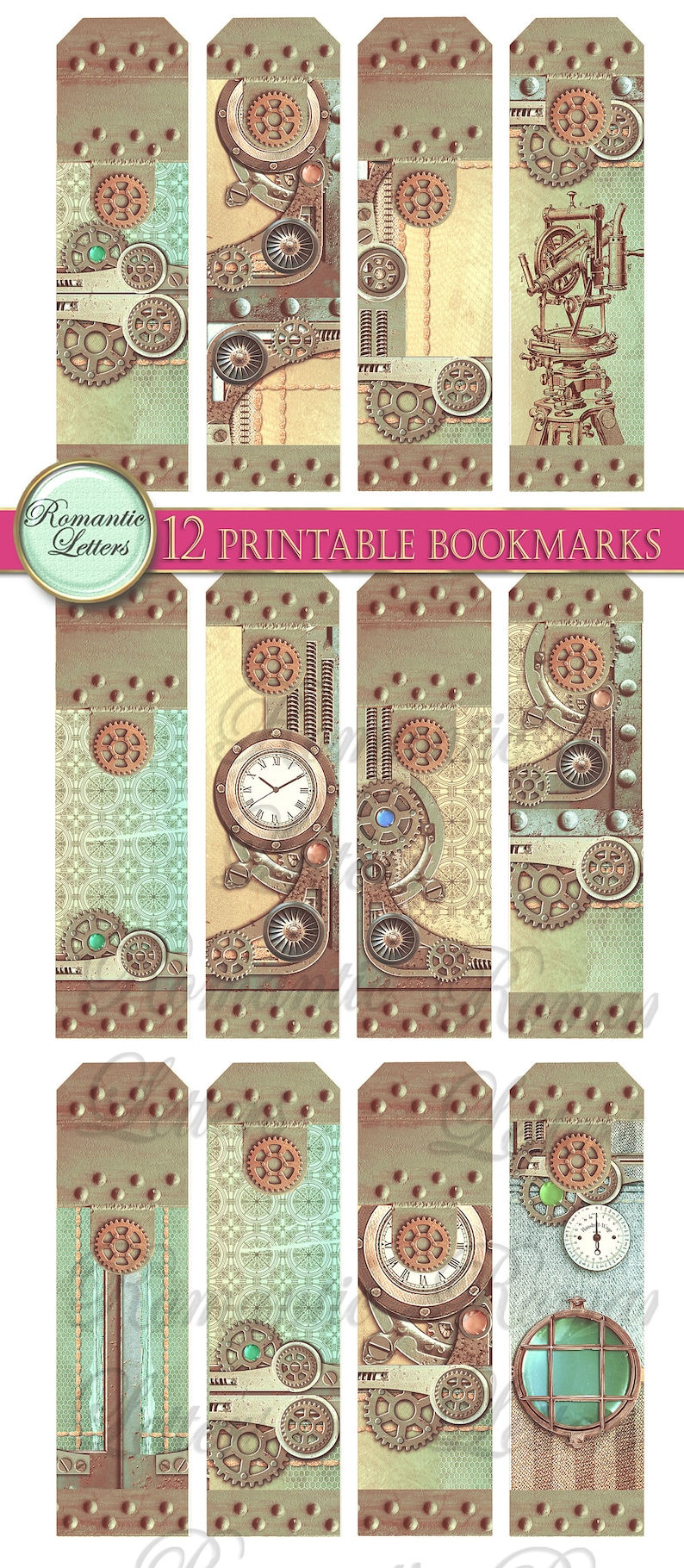 Printable Steampunk Bookmarks Set Digital Printable Gift Tags Printable ...