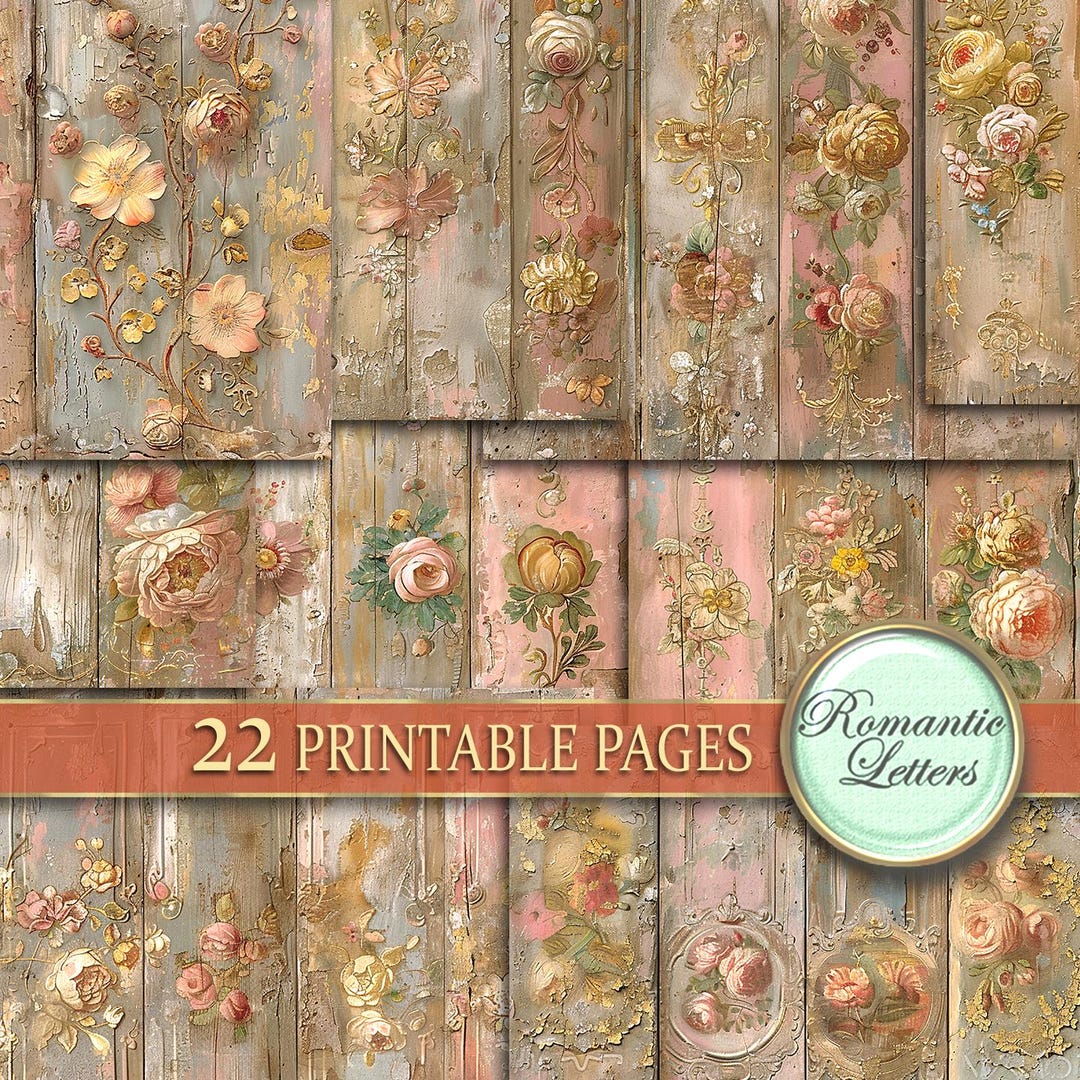 Rose Digital Paper Pack Scrapbook Background Floral Shabby Chic Digital ...