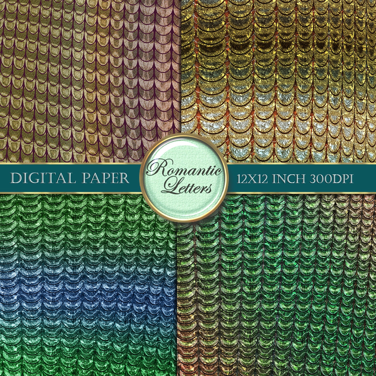 Mermaid scales digital scrapbook paper fish scales texture | Etsy