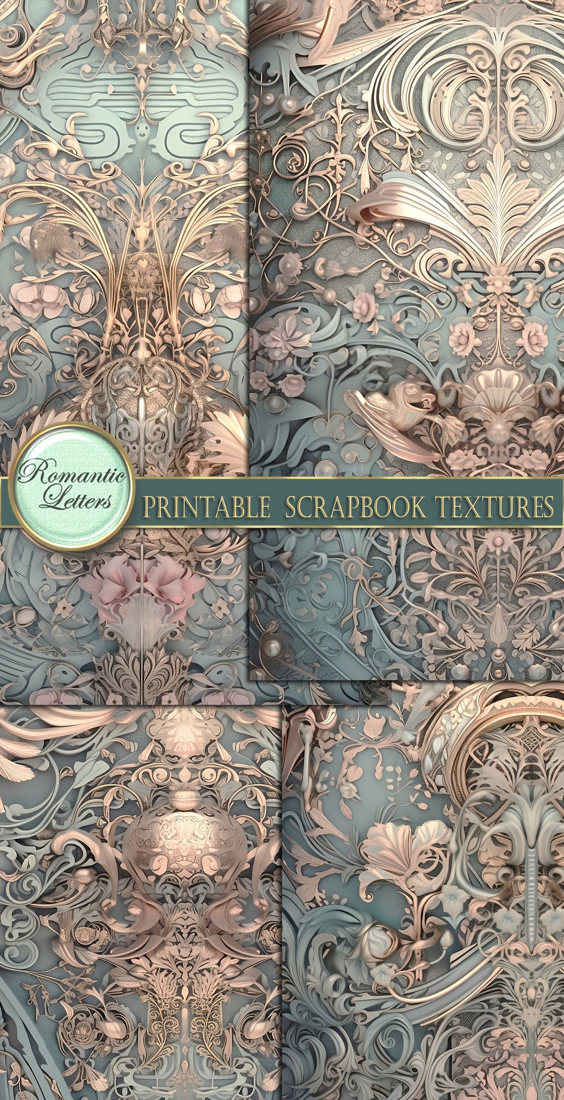 Digital Paper Damask Scrapbook Printable Paper Pack Digital Texture ...
