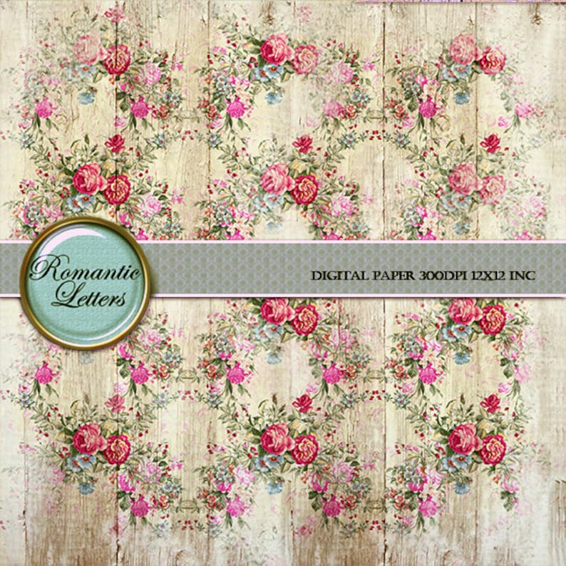 Digital Scrapbook Paper Pack Shabby Chic Rose Background Rose - Etsy