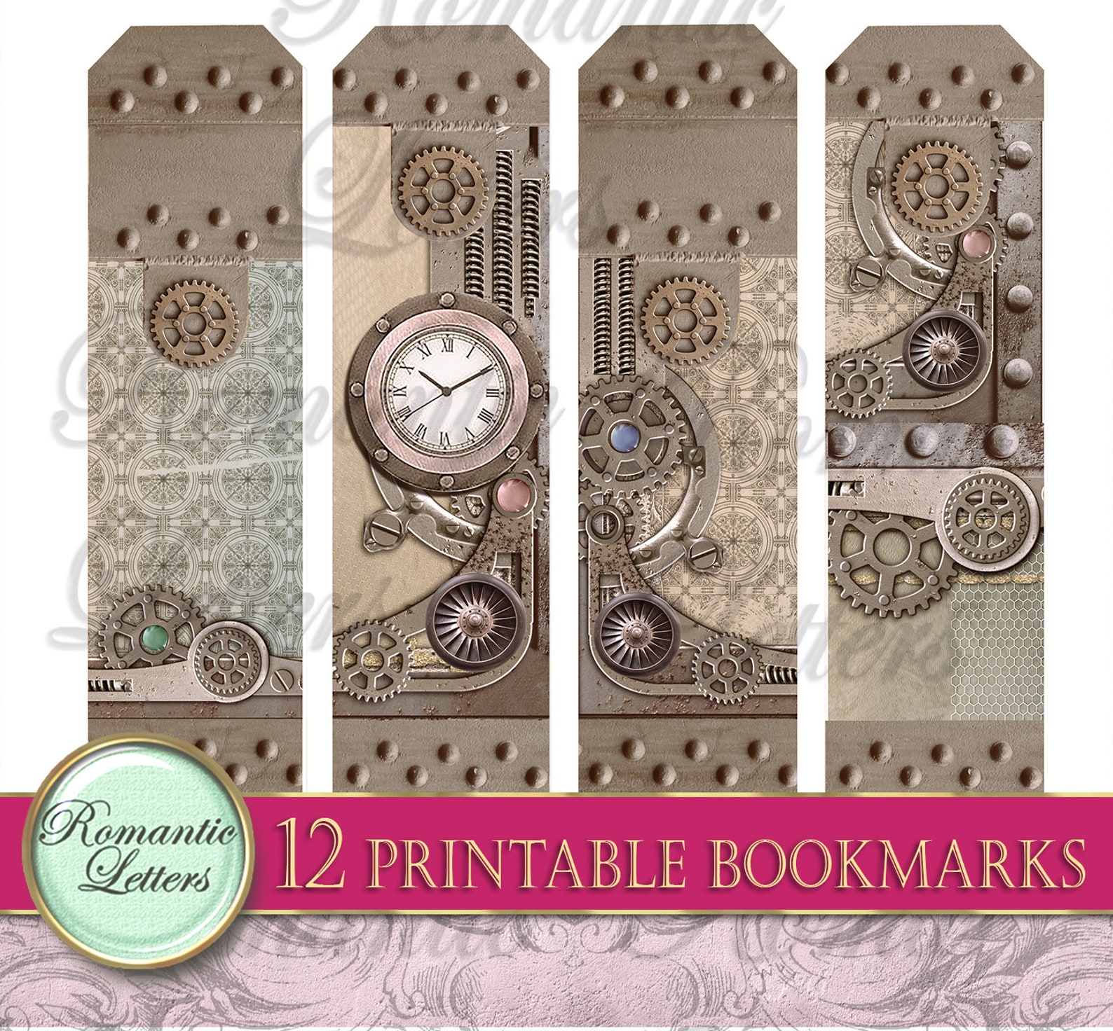 Printable Steampunk Bookmarks Set Printable Scrapbook Gift Tags ...