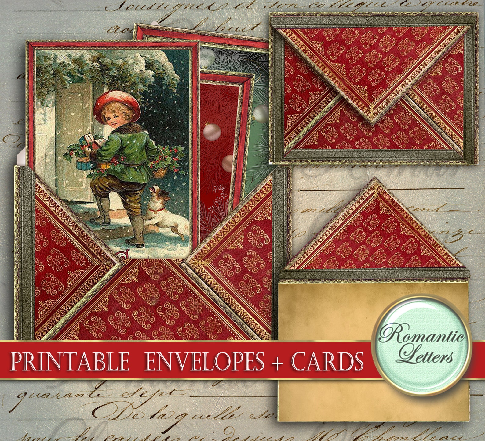 Christmas Printable Cards Christmas Envelopes Victorian - Etsy