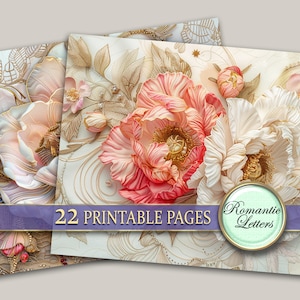 Botanical Digital Scrapbook Paper Pack Shabby Chic Flowers Wedding ...
