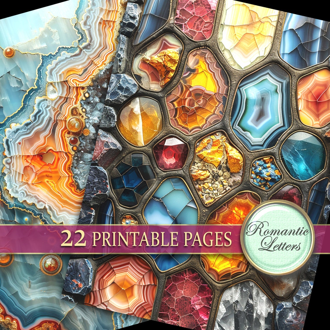 Gemstone Digital Printable Scrapbook Paper Pack Craft Paper Decoupage ...