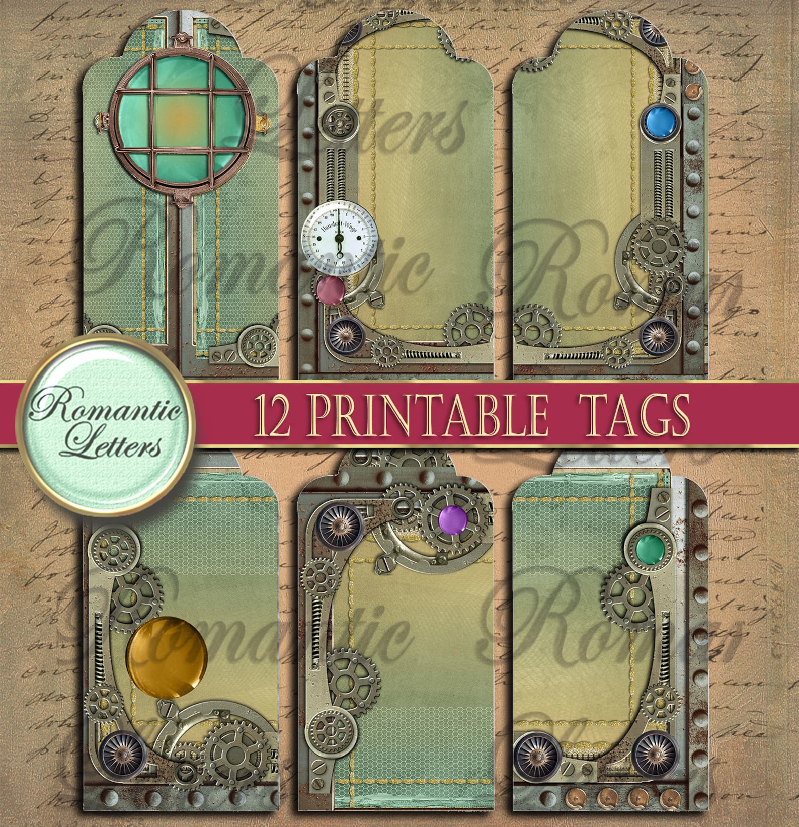 Printable Steampunk junk journal tags printable scrapbook gift | Etsy