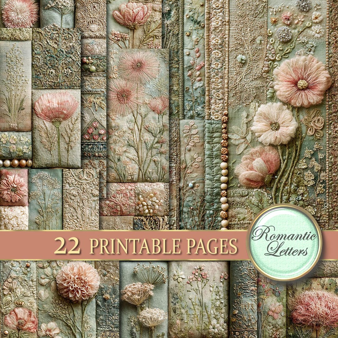 Cottagecore Patchwork Digital Junk Journal Paper Shabby Chic Quilt ...