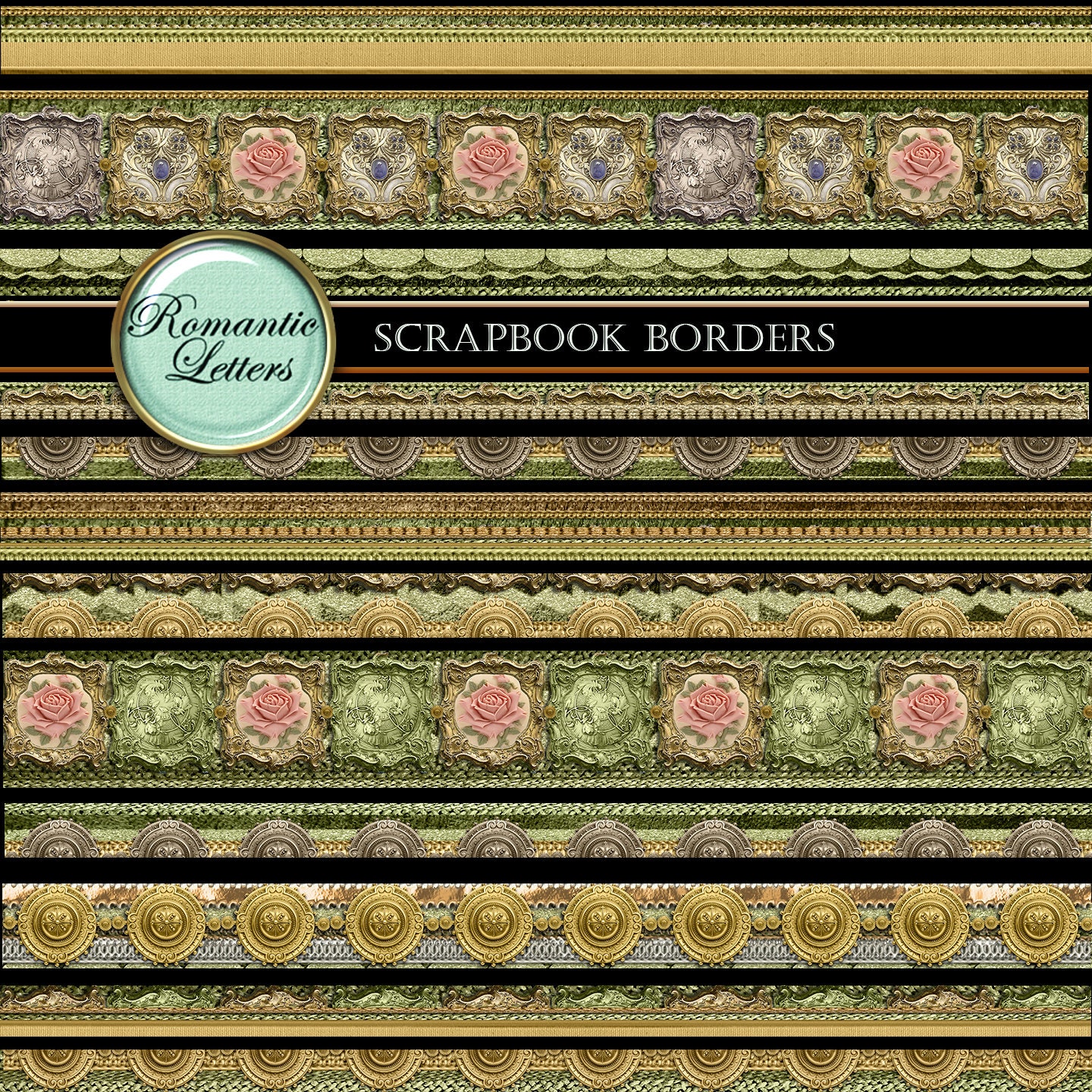 Digital Printable Scrapbook Borders Clip Art Gold Glitter - Etsy UK