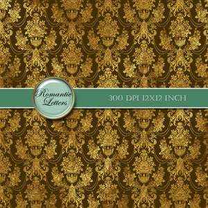 Autumn Digital Paper Gold Damask Patterns Digital Vintage Scrapbook ...