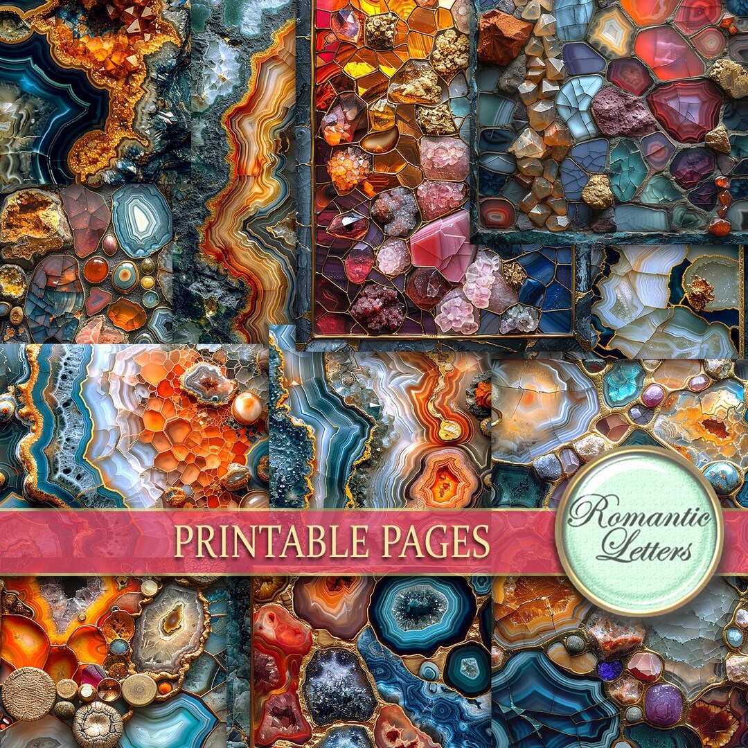 Gemstone Digital Printable Scrapbook Paper Pack Craft Paper Decoupage ...