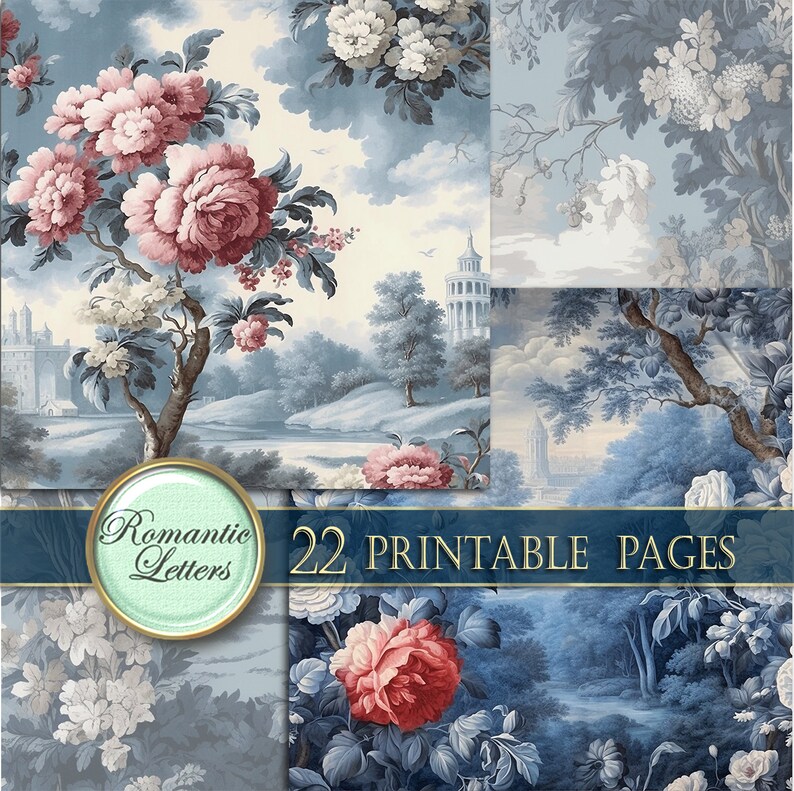 Floral Victorian Digital Paper Pack: Rose & Damask (printable) - Etsy