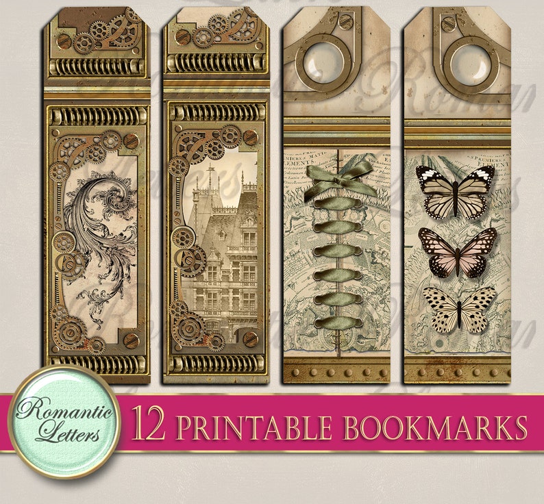 Printable Steampunk Bookmarks Set Digital Printable Gift Tags - Etsy