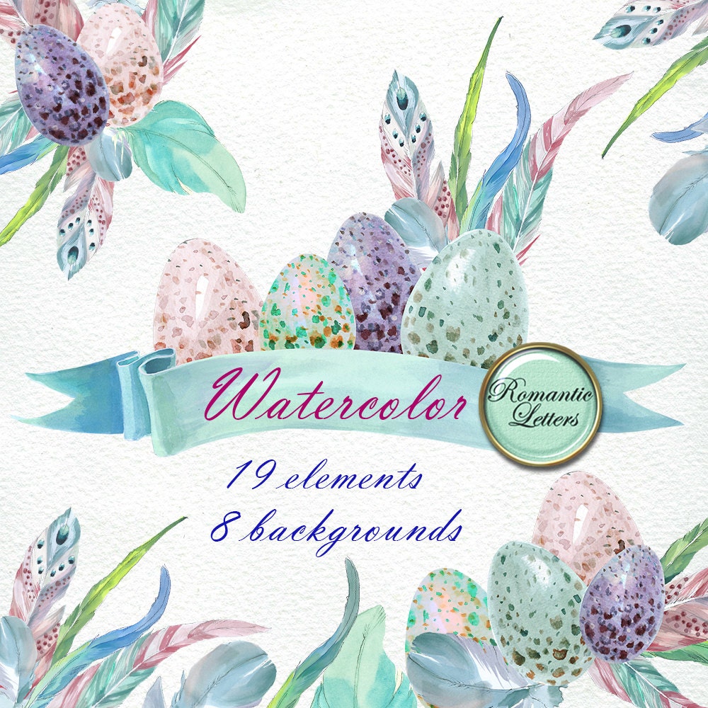 Easter Watercolor Clip Art Egg Digital Easter Clipart - Etsy