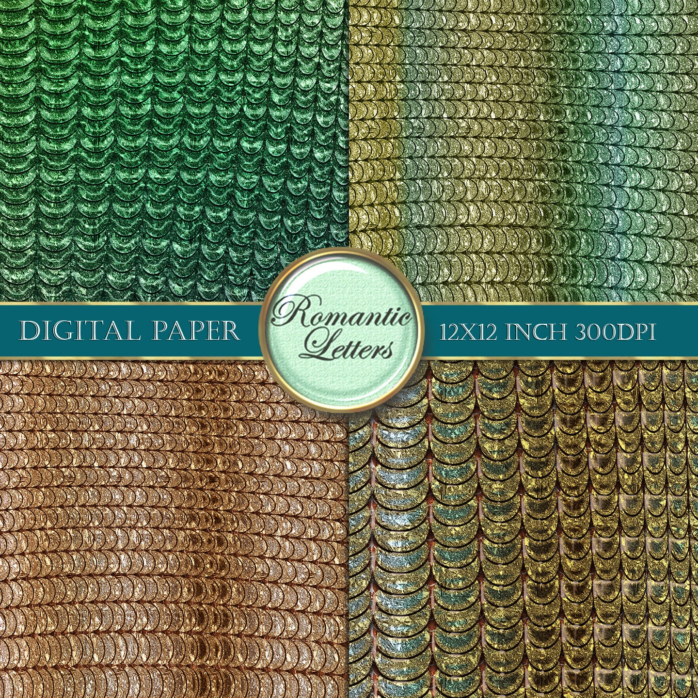 Mermaid scales digital scrapbook paper fish scales texture | Etsy