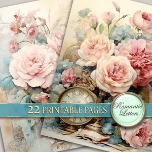 Floral Digital Printable Scrapbook Paper Pack Junk Journal Pages Shabby ...