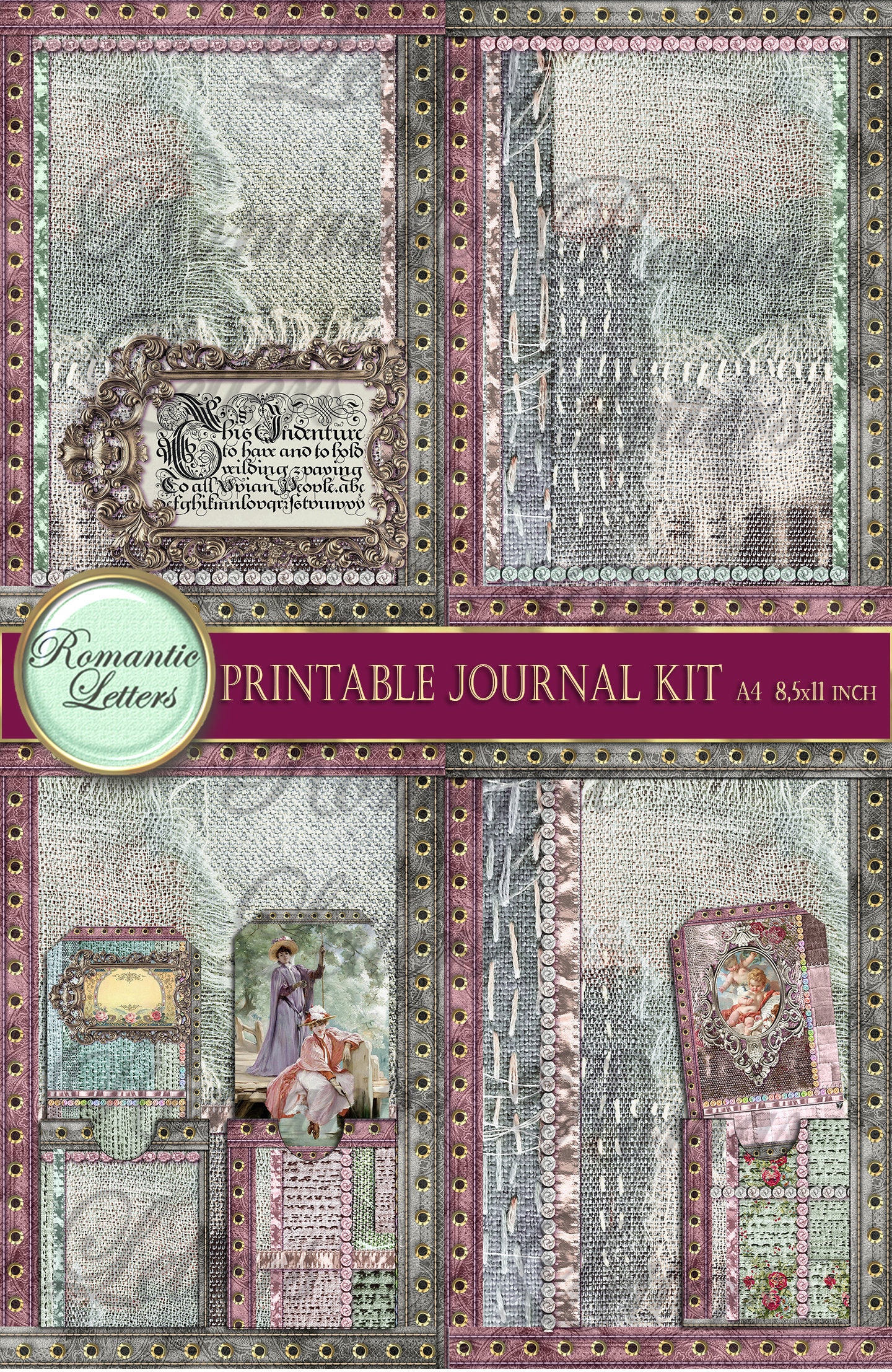 Printable junk journal kit shabby chik digital scrapbook paper | Etsy