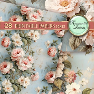 Shabby Chic Digital Scrapbooking Paper Pack Pink Floral Digital ...
