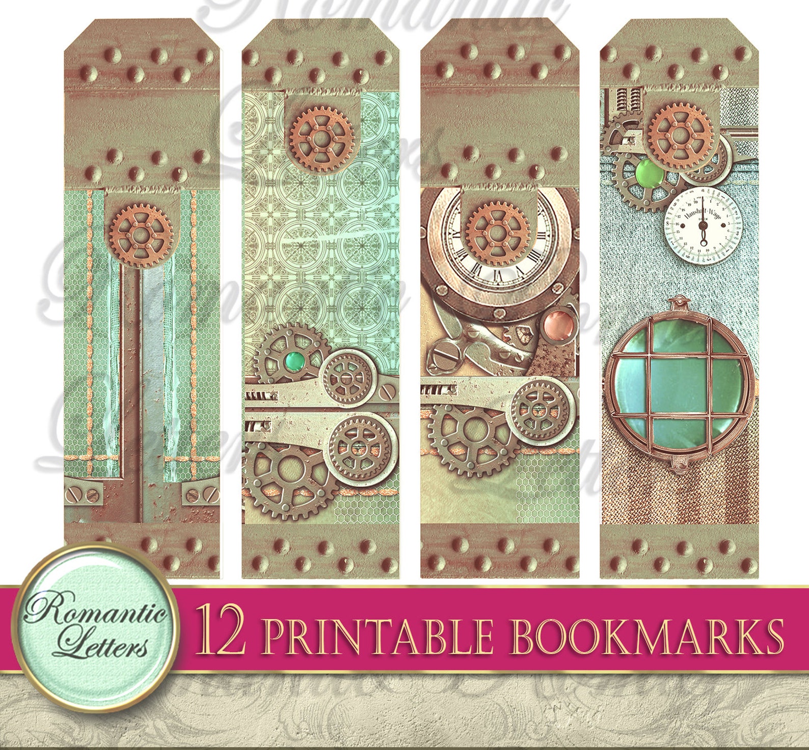 Printable Steampunk Bookmarks Set Digital Printable Gift Tags - Etsy