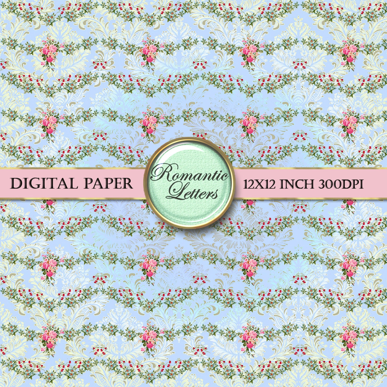 Floral Digital Scrapbook paper pack Shabby Chic rose flowers | Etsy