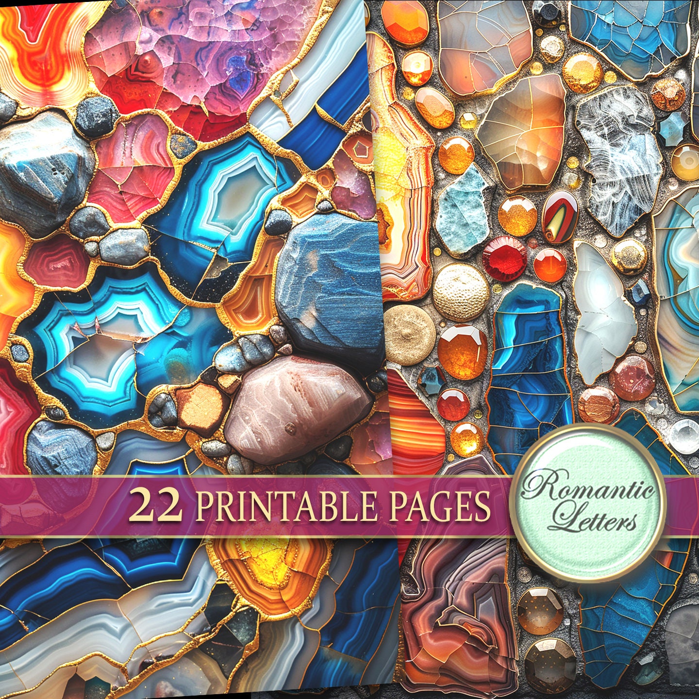 Gemstone Digital Printable Scrapbook Paper Pack Craft Paper Decoupage ...