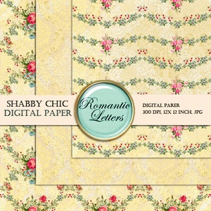 Floral Digital Scrapbook Paper Pack Floral Shabby Chic ROSE Flower ...