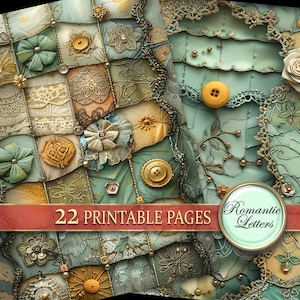 Digital Printable Scrapbook Paper Pack Patchwork Fabric Printable Craft ...