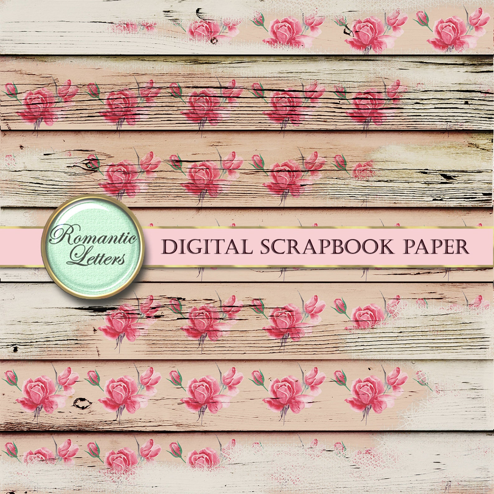 Shabby Chic Digital Scrapbook Paper Pack Pink Floral Digital | Etsy