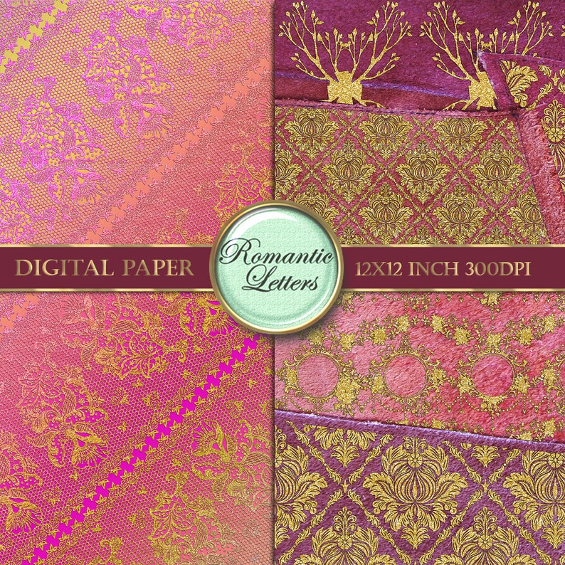 Gold Damask Digital Paper Pack Digital Scrapbook Album Paper - Etsy