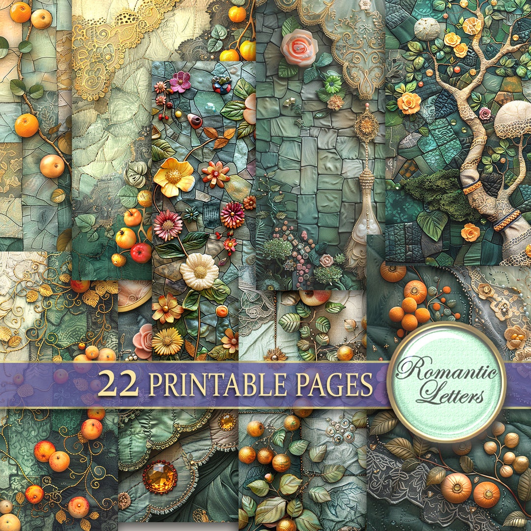 Digital Printable Scrapbook Paper Pack Summer Garden Patchwork Fabric ...