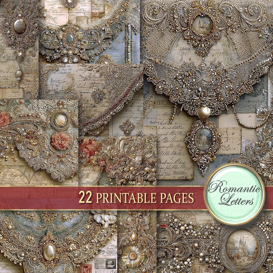 Vintage Ephemera Digital Scrapbook Paper Pack Printable Junk Journal ...