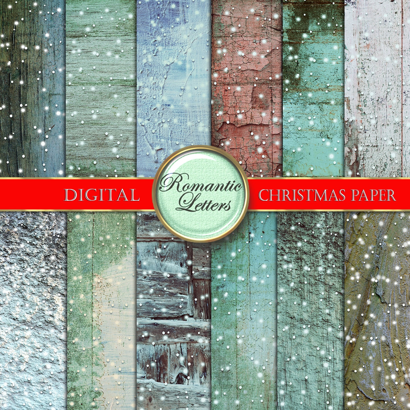 Digital Christmas scrapbook digital paper pack shabby | Etsy