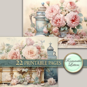 Floral Digital Printable Scrapbook Paper Pack Junk Journal Pages Shabby ...