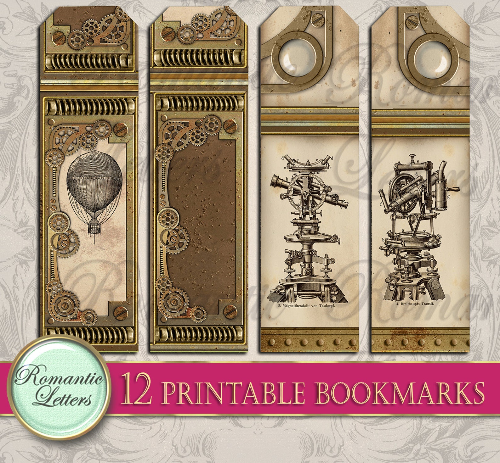 Printable Steampunk Bookmarks Set Digital Printable Gift Tags - Etsy
