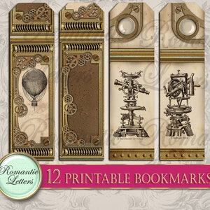 Printable Steampunk Bookmarks Set Digital Printable Gift Tags Printable ...