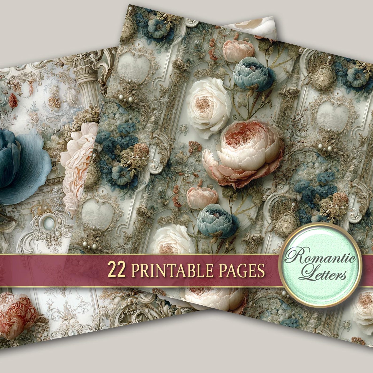 Baroque Rose Digital Printable Scrapbook Paper Pack Junk Journal Pages ...
