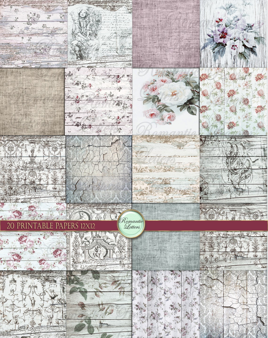Wedding digital paper pack digital scrapbook background paper | Etsy