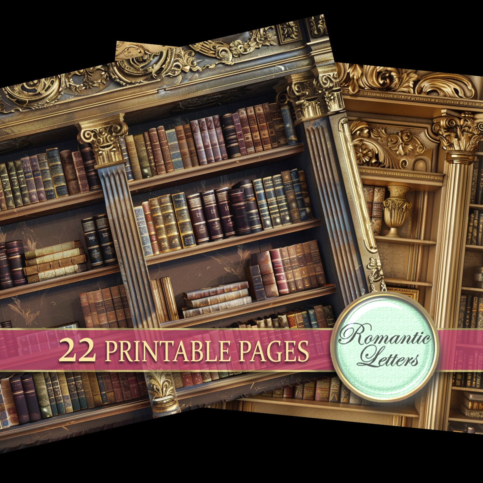 Bookshelves Bookcase Digital Scrapbook Paper Pack Printable Craft Paper ...