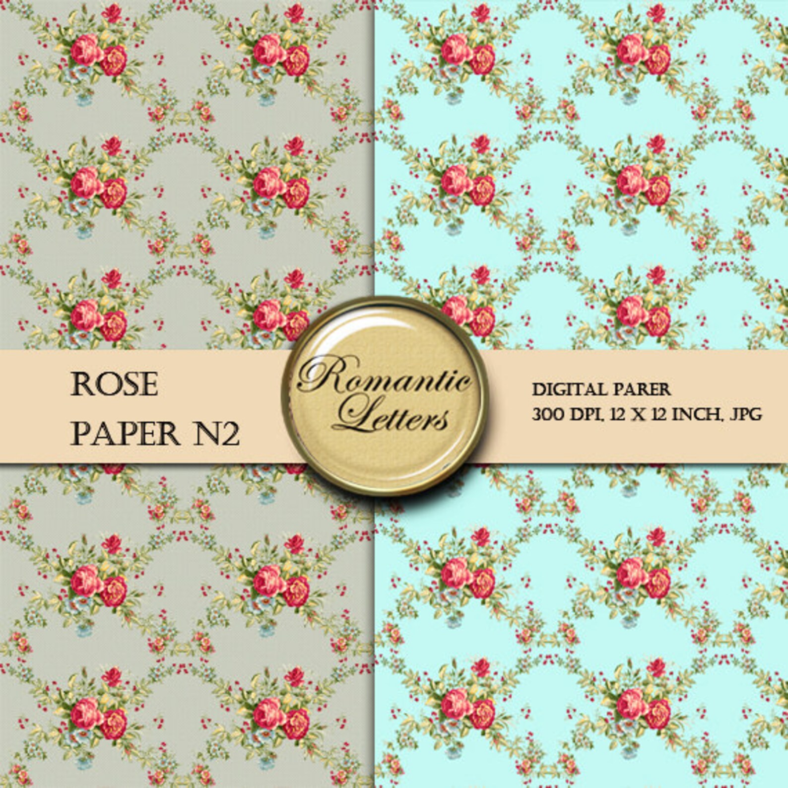 Digital Scrapbook Paper Pack ROSE Floral Shabby Chic Digital Backdrop ...