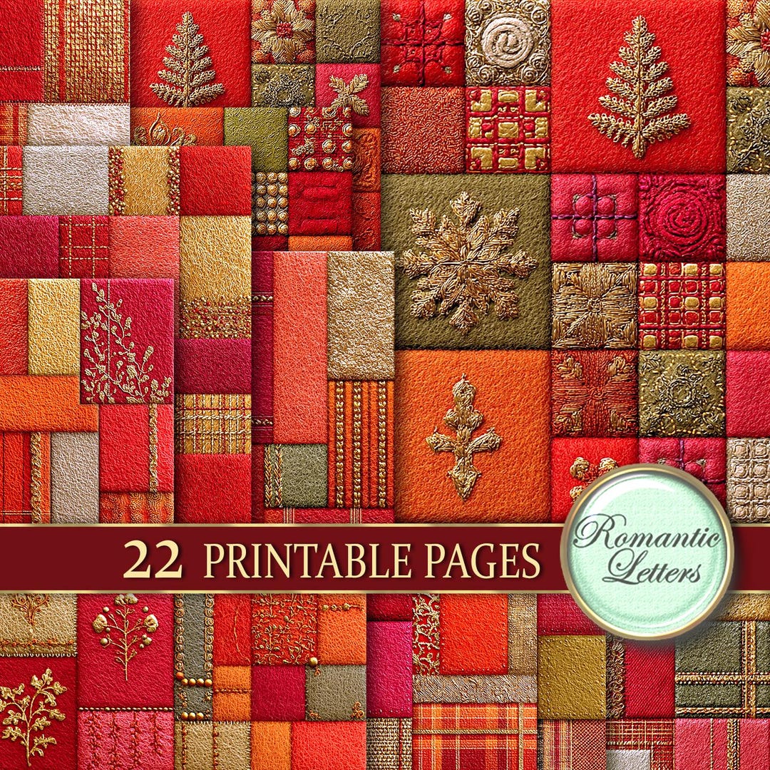 Christmas Patchwork Printable Scrapbook Album Paper Felt Background Red ...