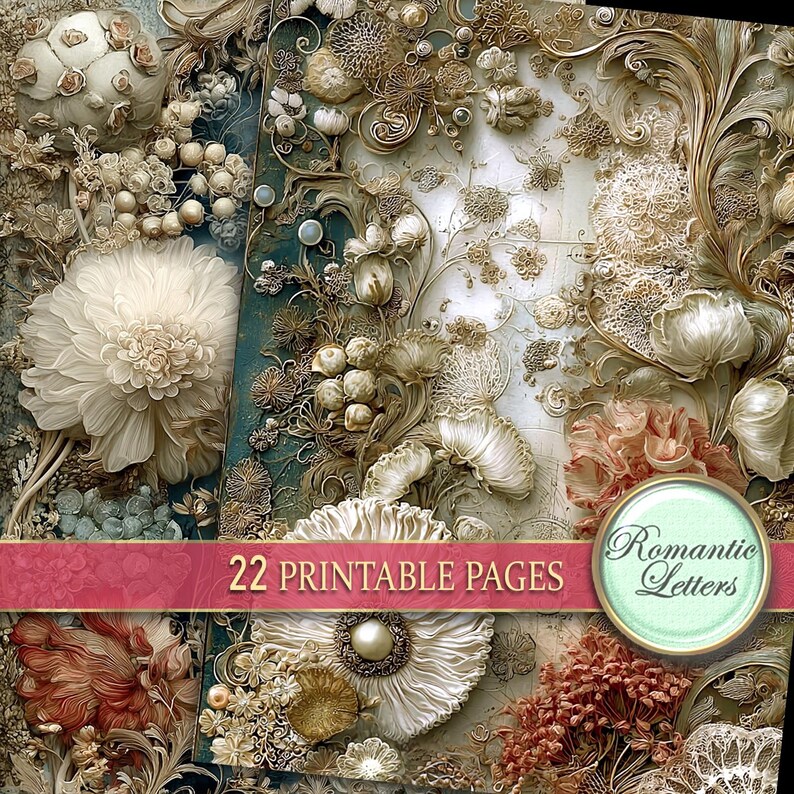 Digital Printable Scrapbook Paper Pack Junk Journal Pages Flower ...