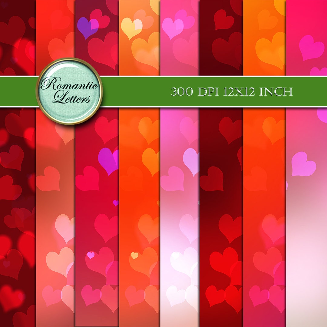 Valentine Heart Digital Paper Pack Digital Scrapbook Paper Valentine ...